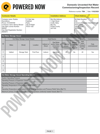 Domestic Unvented Hot Water Commissioning Report (CP8)