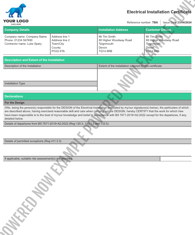 Electrical installation Certificate