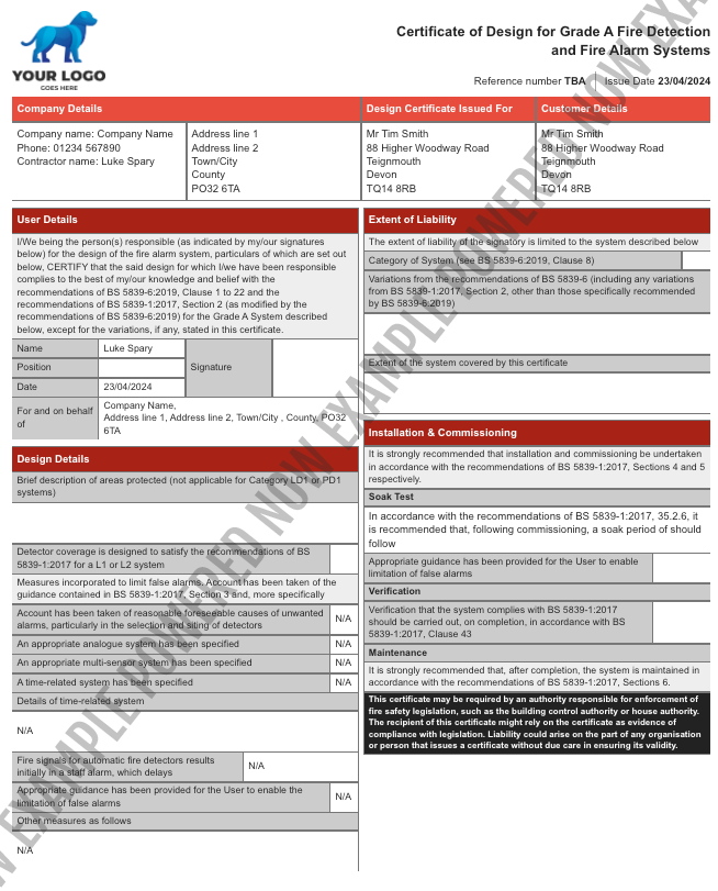 Fire detections and Fire Alarm System Certificates