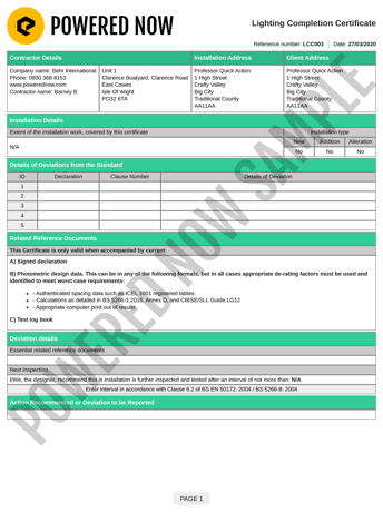 Lighting Completion Certificate (ESN4)