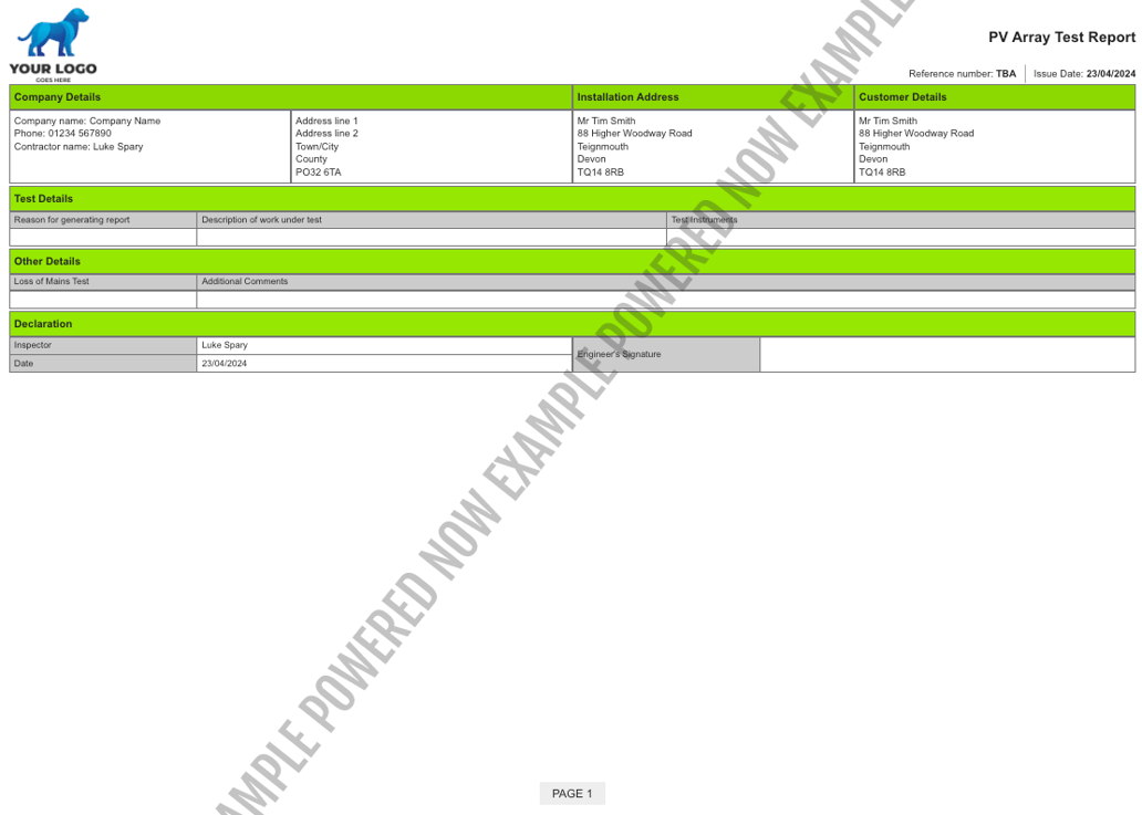 PV Array Test Report