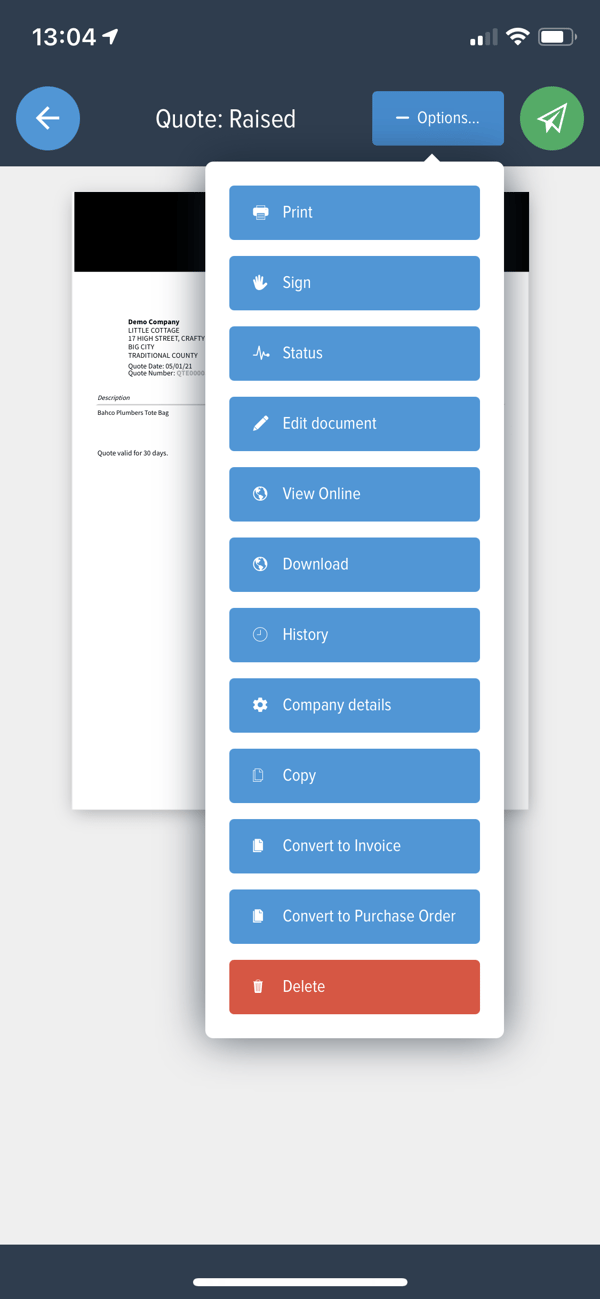 How Do I Delete an Invoice or Quote Using the Mobile App?