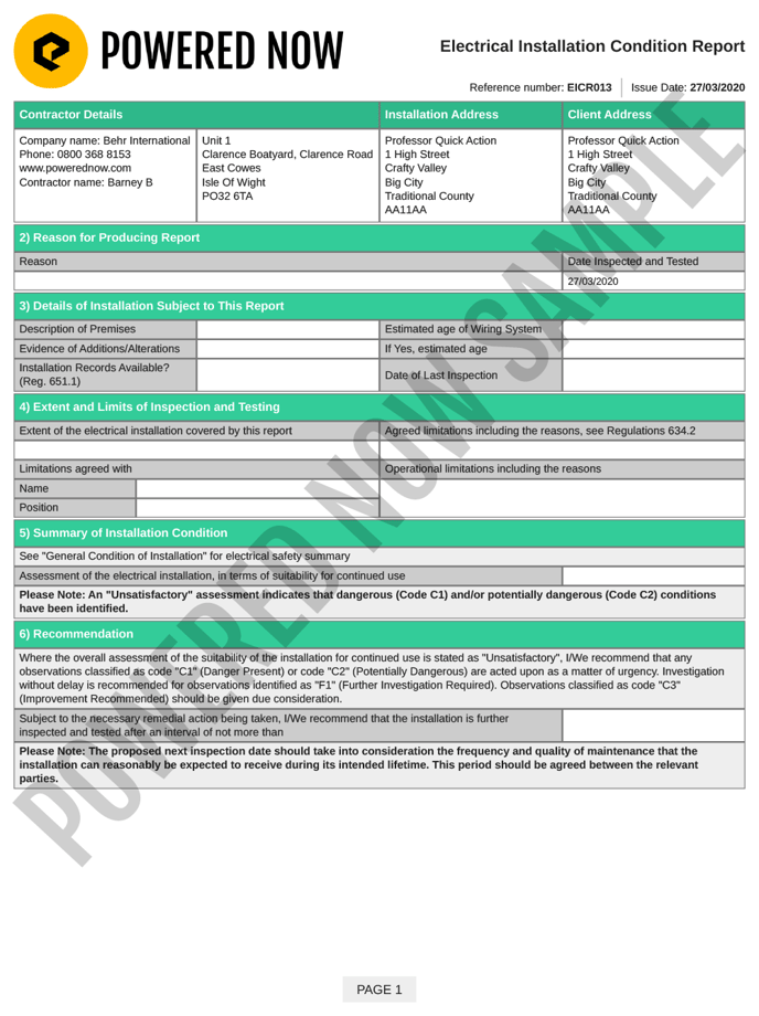 Electrical Installation Condition Report Eicr