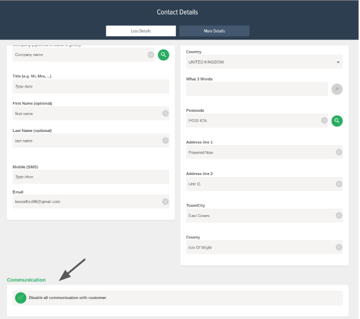 Disable Communication for a Customer