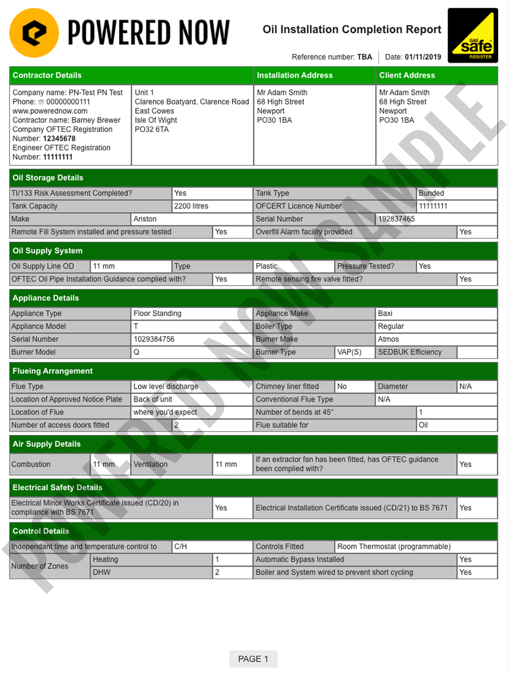 Oil Installation Completion Report (CD10)