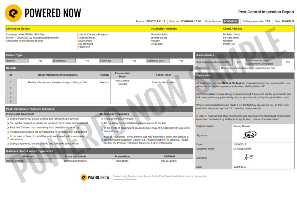 Pest Control Inspection Report