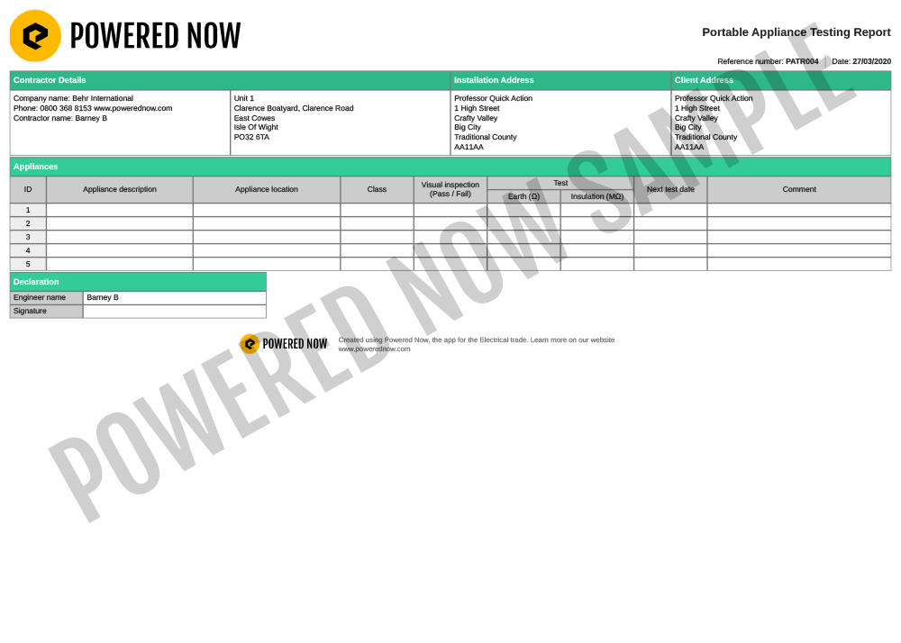 Portable Appliance Testing Report (PAT)