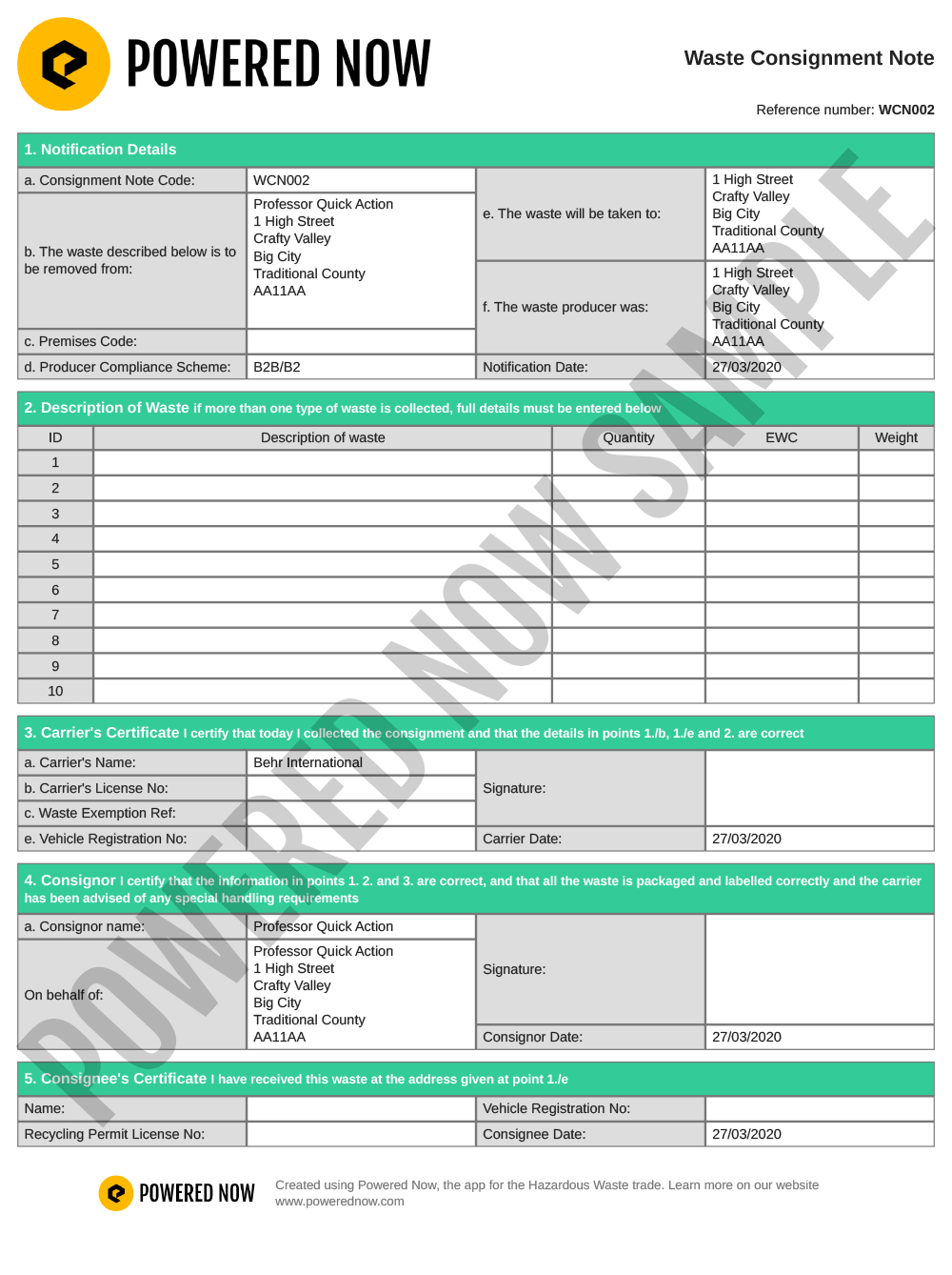 Hazardous Waste Consignment Note (HWCN)